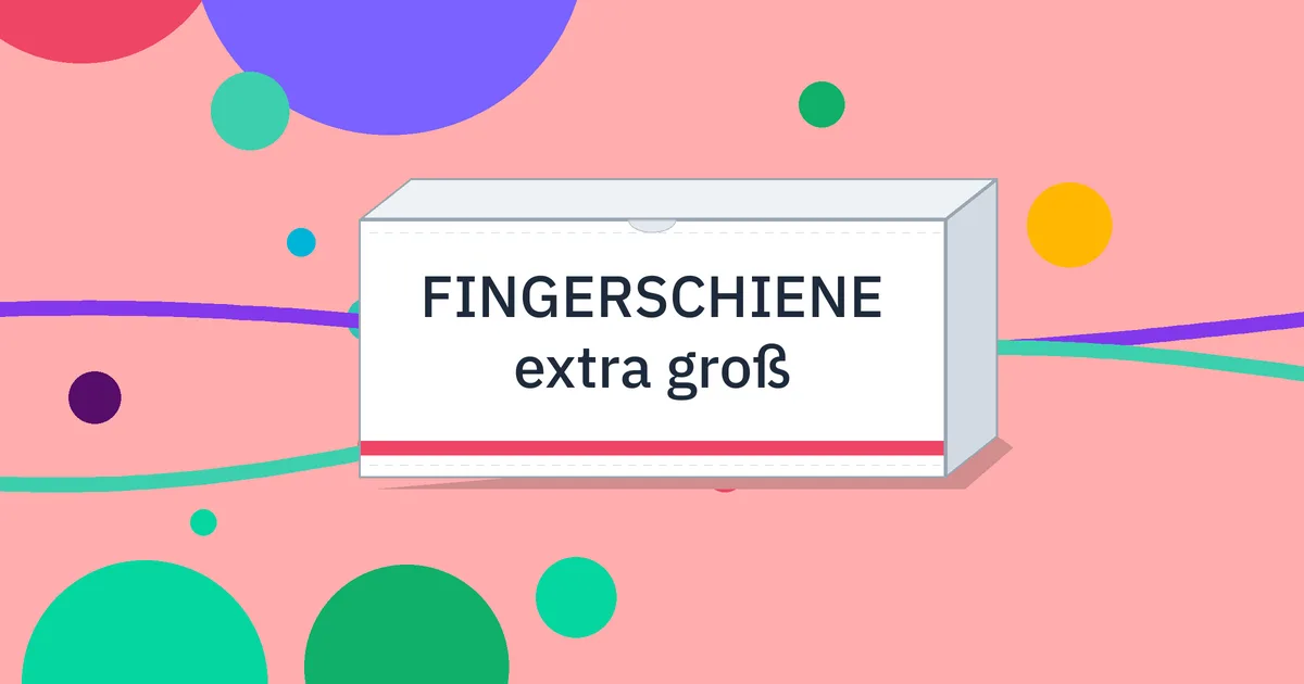 Symbolbild: Packung mit der Aufschrift FINGERSCHIENE extra groß (PZN 06631285) – Verfügbarkeit und Bezug in Apotheken in Frankfurt am Main