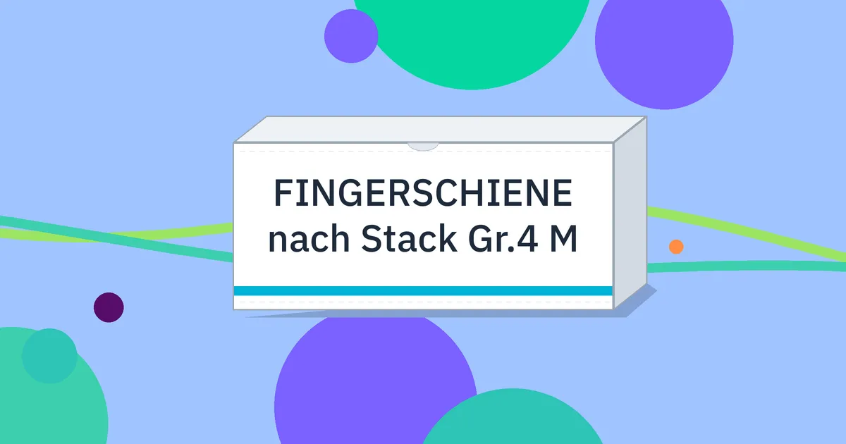 Symbolbild: Packung mit der Aufschrift FINGERSCHIENE nach Stack Gr.4 M (PZN 07145747) – Verfügbarkeit und Bezug in Apotheken in Frankfurt am Main