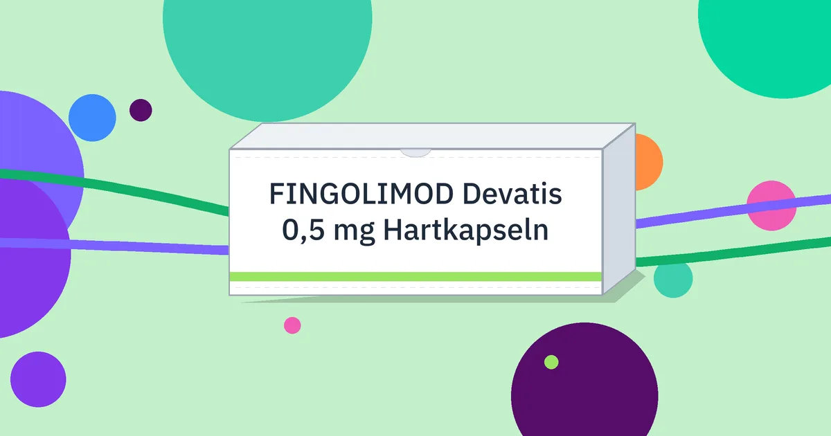 Symbolbild: Packung mit der Aufschrift FINGOLIMOD Devatis 0,5 mg Hartkapseln (PZN 18906149) – Verfügbarkeit und Bezug in Apotheken in Frankfurt am Main