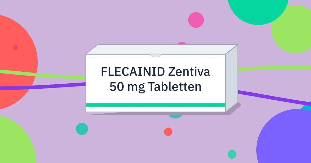 Symbolbild: Packung mit der Aufschrift FLECAINID Zentiva 50 mg Tabletten (PZN 19179852) – Verfügbarkeit und Bezug in Apotheken in Frankfurt am Main
