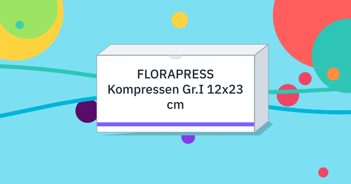 Symbolbild: Packung mit der Aufschrift FLORAPRESS Kompressen Gr.I 12x23 cm (PZN 02477893) – Verfügbarkeit und Bezug in Apotheken in Frankfurt am Main