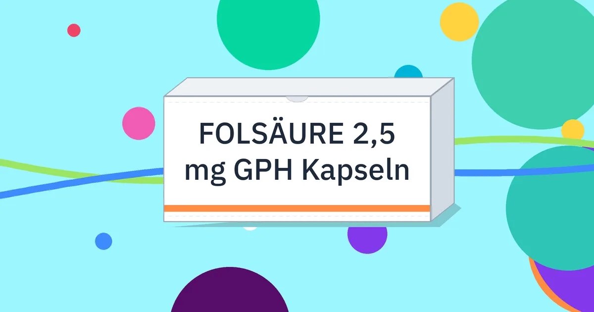 Symbolbild: Packung mit der Aufschrift FOLSÄURE 2,5 mg GPH Kapseln (PZN 15409433) – Verfügbarkeit und Bezug in Apotheken in Frankfurt am Main