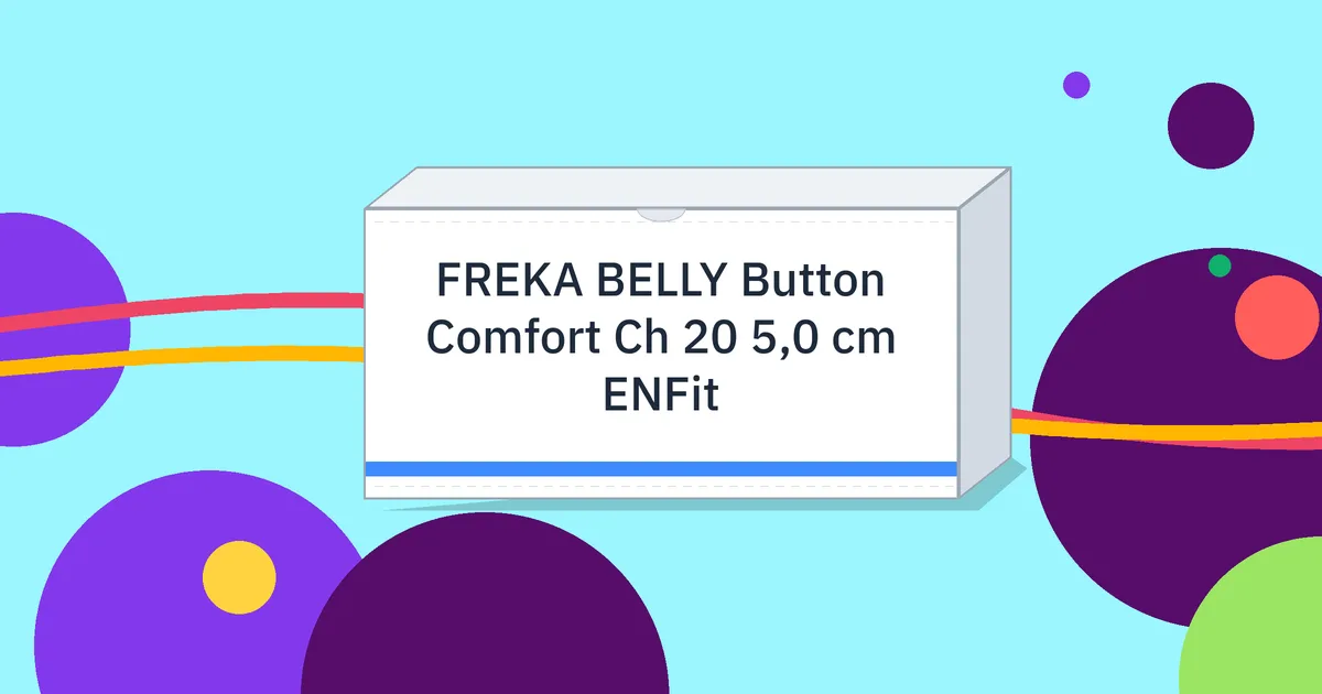Symbolbild: Packung mit der Aufschrift FREKA BELLY Button Comfort Ch 20 5,0 cm ENFit (PZN 11486997) – Verfügbarkeit und Bezug in Apotheken in Frankfurt am Main