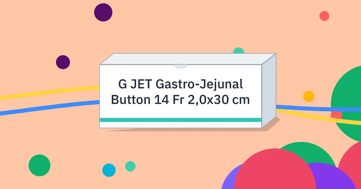 Symbolbild: Packung mit der Aufschrift G JET Gastro-Jejunal Button 14 Fr 2,0x30 cm (PZN 14342796) – Verfügbarkeit und Bezug in Apotheken in Frankfurt am Main