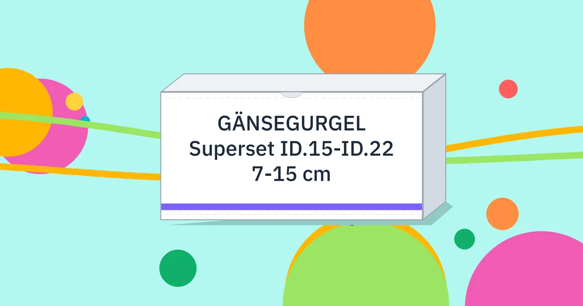 Symbolbild: Packung mit der Aufschrift GÄNSEGURGEL Superset ID.15-ID.22 7-15 cm (PZN 16159895) – Verfügbarkeit und Bezug in Apotheken in Frankfurt am Main