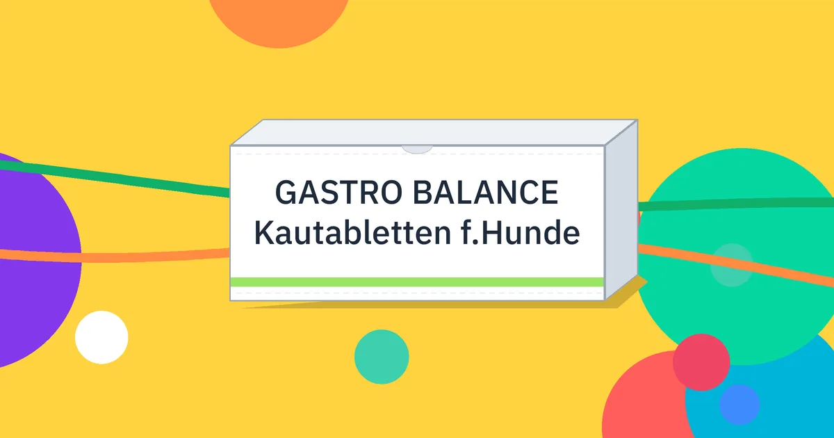 Symbolbild: Packung mit der Aufschrift GASTRO BALANCE Kautabletten f.Hunde (PZN 12474772) – Verfügbarkeit und Bezug in Apotheken in Frankfurt am Main