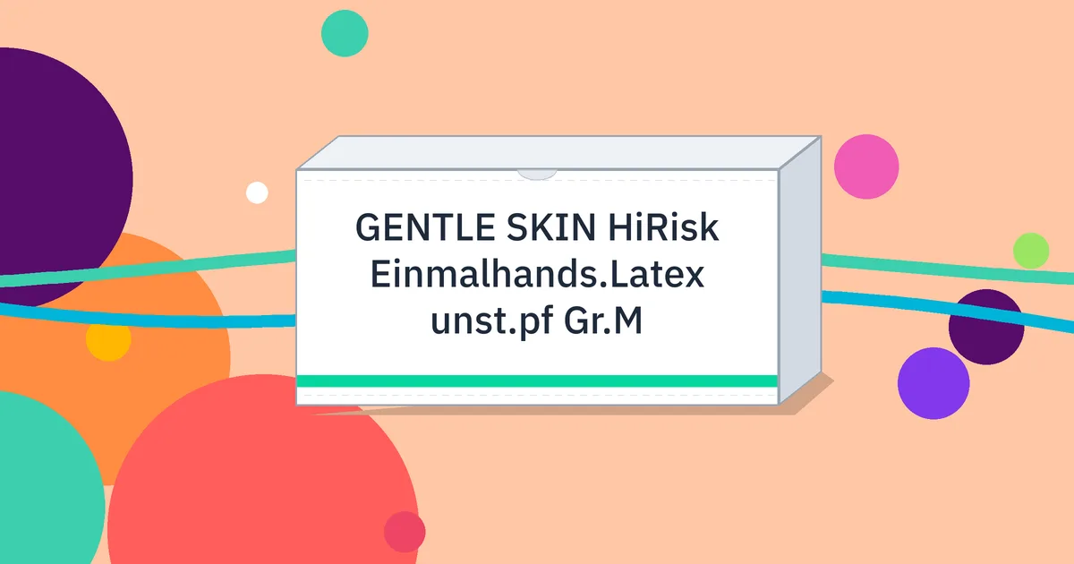 Symbolbild: Packung mit der Aufschrift GENTLE SKIN HiRisk Einmalhands.Latex unst.pf Gr.M (PZN 11362930) – Verfügbarkeit und Bezug in Apotheken in Frankfurt am Main