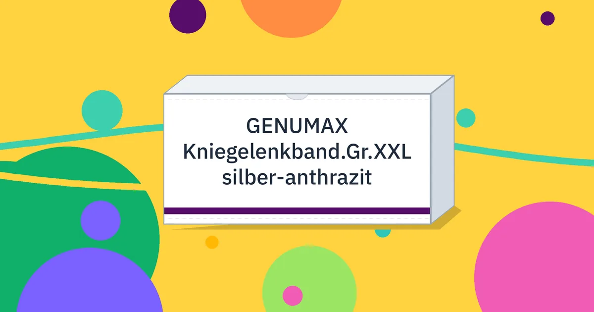Symbolbild: Packung mit der Aufschrift GENUMAX Kniegelenkband.Gr.XXL silber-anthrazit (PZN 11097250) – Verfügbarkeit und Bezug in Apotheken in Frankfurt am Main