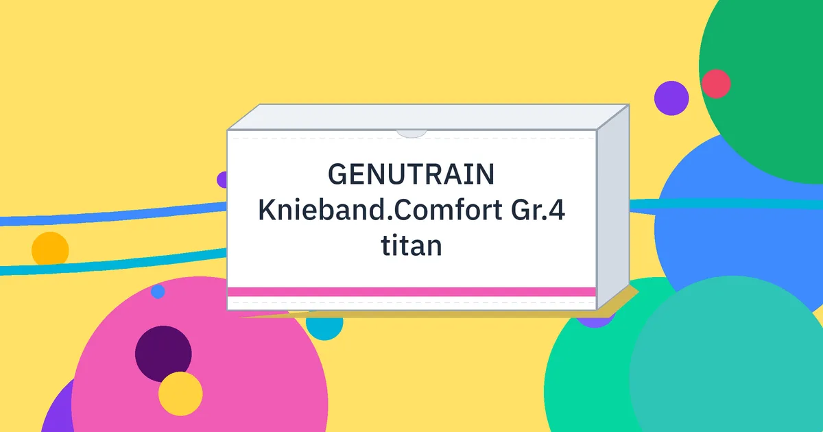Symbolbild: Packung mit der Aufschrift GENUTRAIN Knieband.Comfort Gr.4 titan (PZN 12517085) – Verfügbarkeit und Bezug in Apotheken in Frankfurt am Main