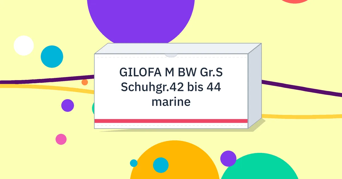 Symbolbild: Packung mit der Aufschrift GILOFA M BW Gr.S Schuhgr.42 bis 44 marine (PZN 16724160) – Verfügbarkeit und Bezug in Apotheken in Frankfurt am Main