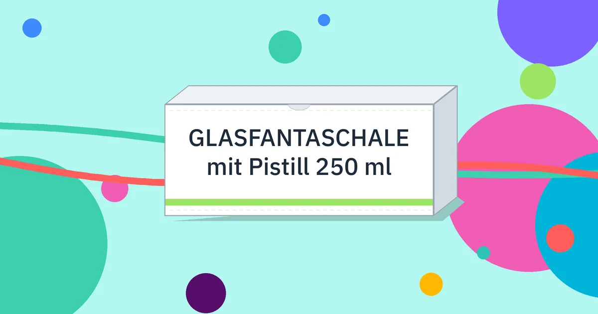 Symbolbild: Packung mit der Aufschrift GLASFANTASCHALE mit Pistill 250 ml (PZN 18842461) – Verfügbarkeit und Bezug in Apotheken in Frankfurt am Main