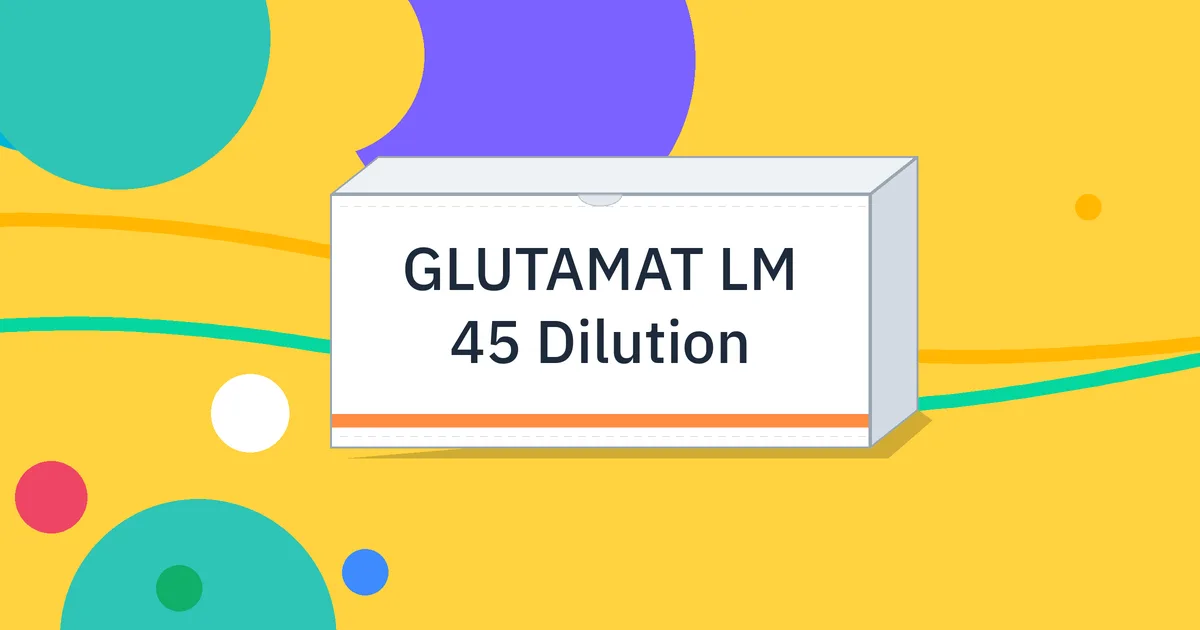 Symbolbild: Packung mit der Aufschrift GLUTAMAT LM 45 Dilution (PZN 12879641) – Verfügbarkeit und Bezug in Apotheken in Frankfurt am Main