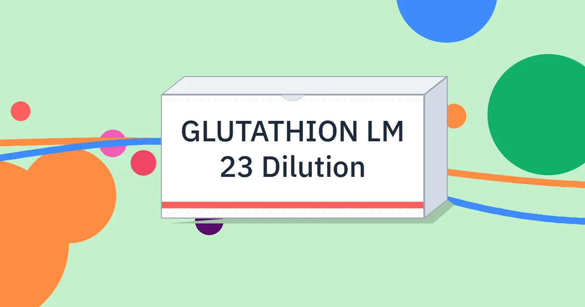Symbolbild: Packung mit der Aufschrift GLUTATHION LM 23 Dilution (PZN 12880012) – Verfügbarkeit und Bezug in Apotheken in Frankfurt am Main