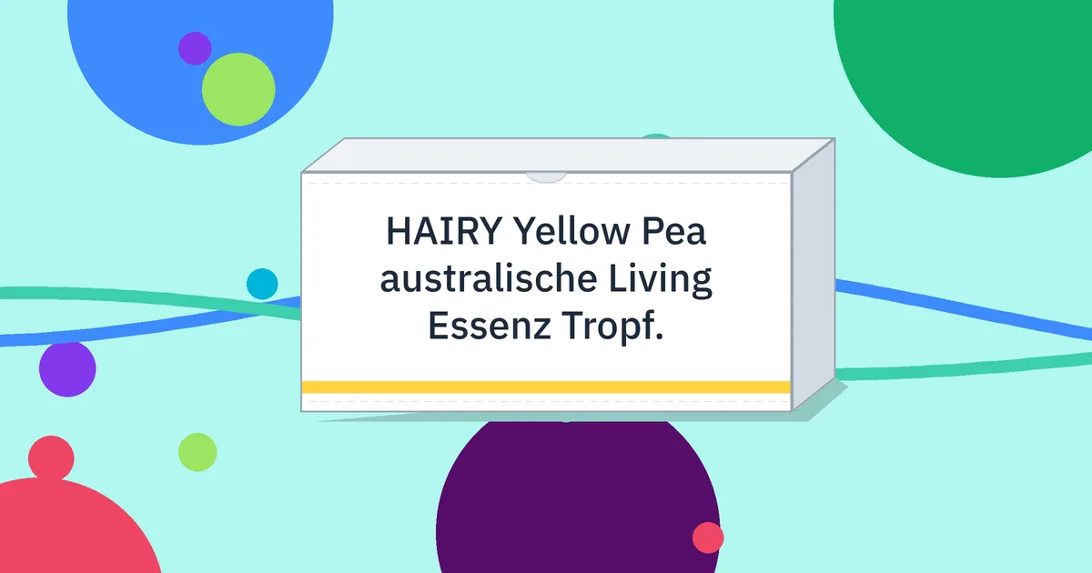 Symbolbild: Packung mit der Aufschrift HAIRY Yellow Pea australische Living Essenz Tropf. (PZN 05009939) – Verfügbarkeit und Bezug in Apotheken in Frankfurt am Main