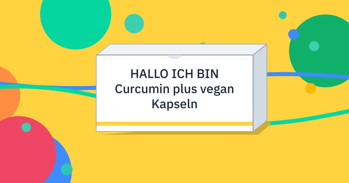 Symbolbild: Packung mit der Aufschrift HALLO ICH BIN Curcumin plus vegan Kapseln (PZN 14307972) – Verfügbarkeit und Bezug in Apotheken in Frankfurt am Main