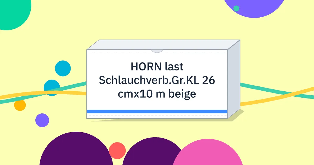 Symbolbild: Packung mit der Aufschrift HORN last Schlauchverb.Gr.KL 26 cmx10 m beige (PZN 04636203) – Verfügbarkeit und Bezug in Apotheken in Frankfurt am Main