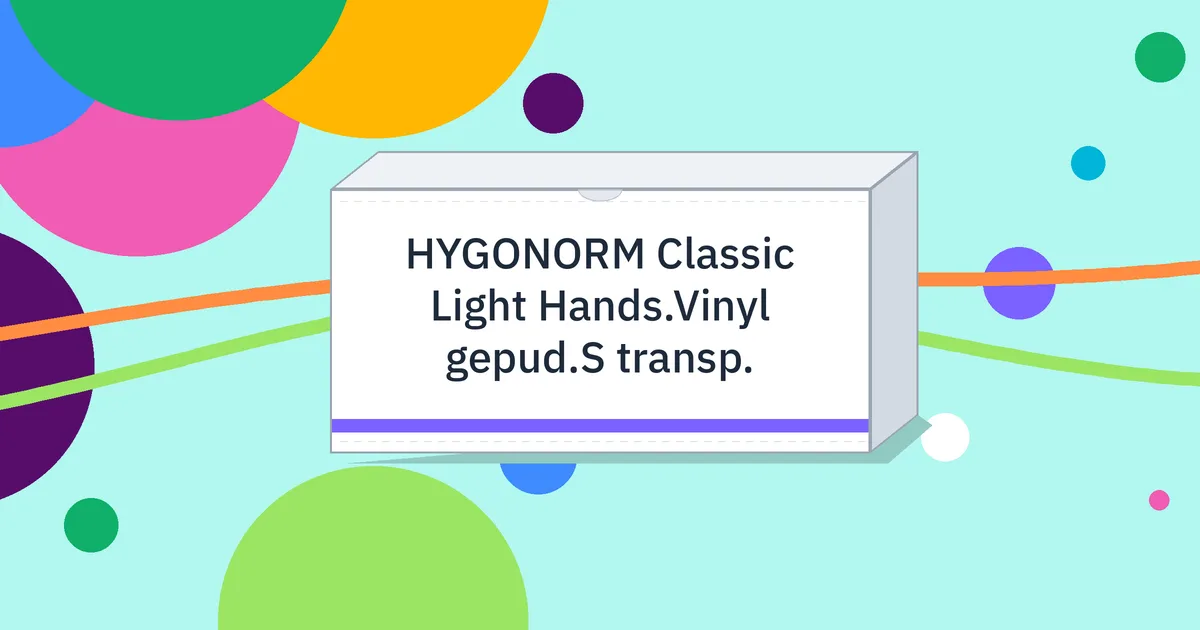 Symbolbild: Packung mit der Aufschrift HYGONORM Classic Light Hands.Vinyl gepud.S transp. (PZN 20773738) – Verfügbarkeit und Bezug in Apotheken in Frankfurt am Main