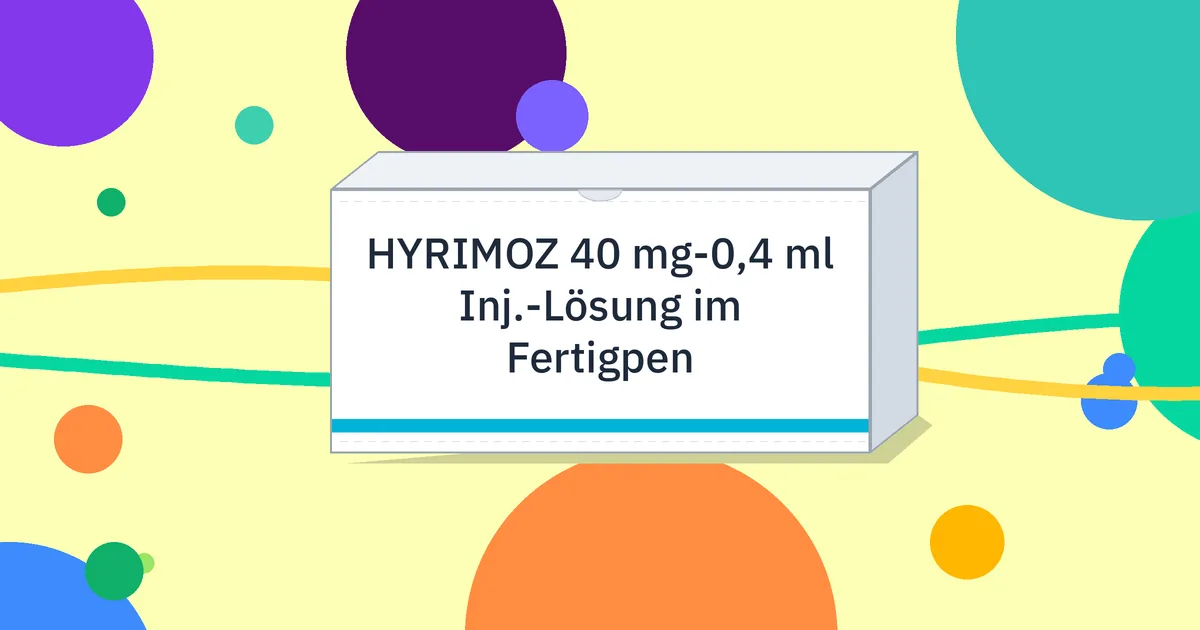 Symbolbild: Packung mit der Aufschrift HYRIMOZ 40 mg-0,4 ml Inj.-Lösung im Fertigpen (PZN 19267361) – Verfügbarkeit und Bezug in Apotheken in Frankfurt am Main