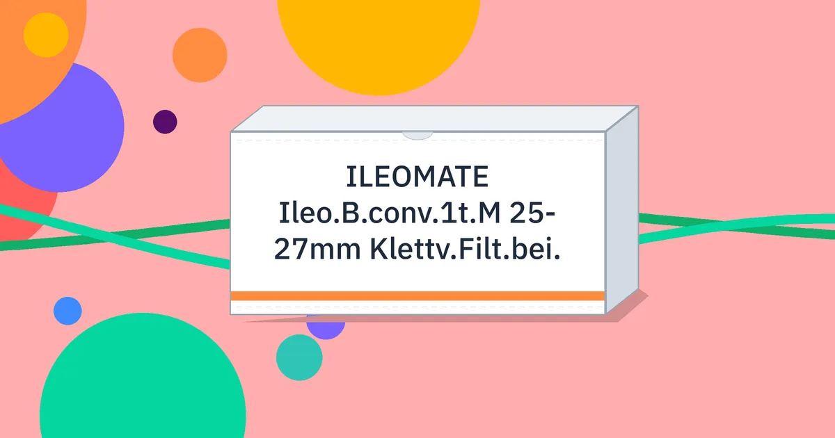 Symbolbild: Packung mit der Aufschrift ILEOMATE Ileo.B.conv.1t.M 25-27mm Klettv.Filt.bei. (PZN 03377343) – Verfügbarkeit und Bezug in Apotheken in Frankfurt am Main