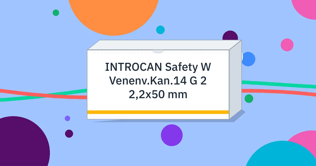Symbolbild: Packung mit der Aufschrift INTROCAN Safety W Venenv.Kan.14 G 2 2,2x50 mm (PZN 20345238) – Verfügbarkeit und Bezug in Apotheken in Frankfurt am Main