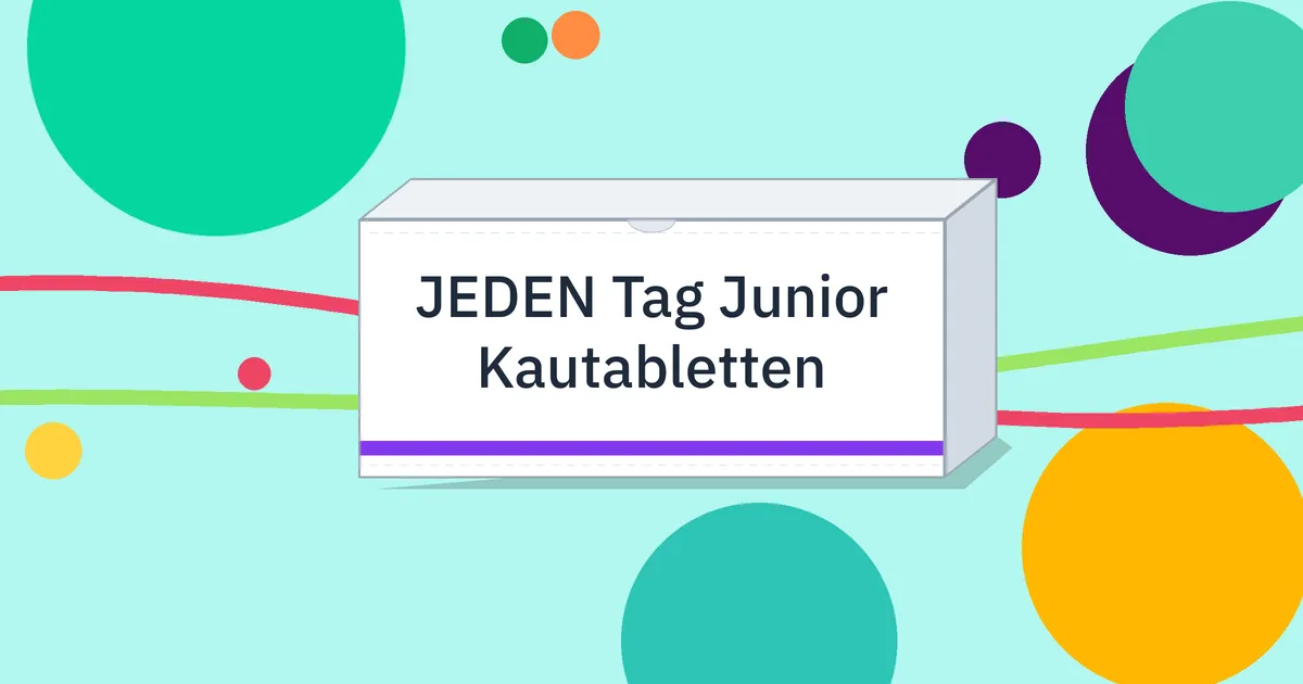 Symbolbild: Packung mit der Aufschrift JEDEN Tag Junior Kautabletten (PZN 17965256) – Verfügbarkeit und Bezug in Apotheken in Frankfurt am Main