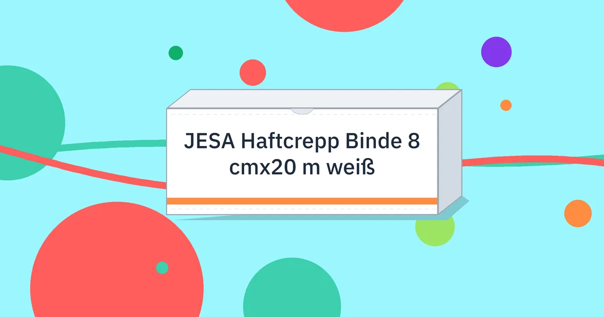 Symbolbild: Packung mit der Aufschrift JESA Haftcrepp Binde 8 cmx20 m weiß (PZN 13967146) – Verfügbarkeit und Bezug in Apotheken in Frankfurt am Main