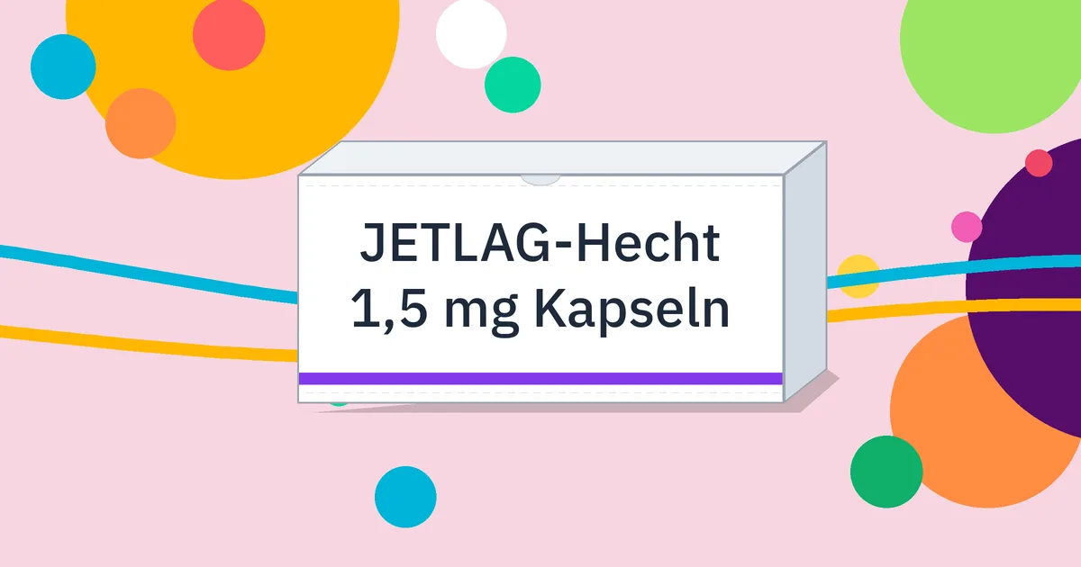 Symbolbild: Packung mit der Aufschrift JETLAG-Hecht 1,5 mg Kapseln (PZN 06832500) – Verfügbarkeit und Bezug in Apotheken in Frankfurt am Main