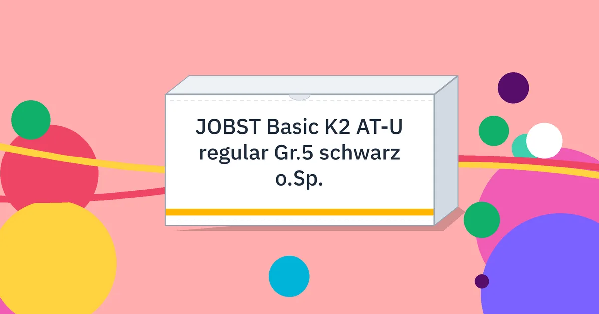 Symbolbild: Packung mit der Aufschrift JOBST Basic K2 AT-U regular Gr.5 schwarz o.Sp. (PZN 15312432) – Verfügbarkeit und Bezug in Apotheken in Frankfurt am Main