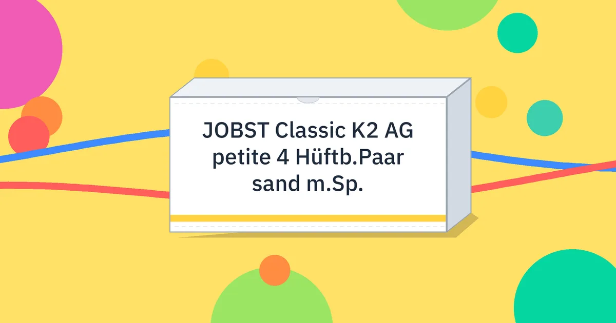 Symbolbild: Packung mit der Aufschrift JOBST Classic K2 AG petite 4 Hüftb.Paar sand m.Sp. (PZN 13064881) – Verfügbarkeit und Bezug in Apotheken in Frankfurt am Main