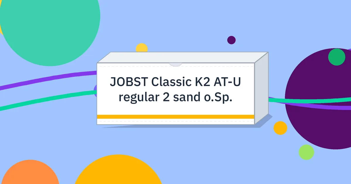 Symbolbild: Packung mit der Aufschrift JOBST Classic K2 AT-U regular 2 sand o.Sp. (PZN 13069588) – Verfügbarkeit und Bezug in Apotheken in Frankfurt am Main
