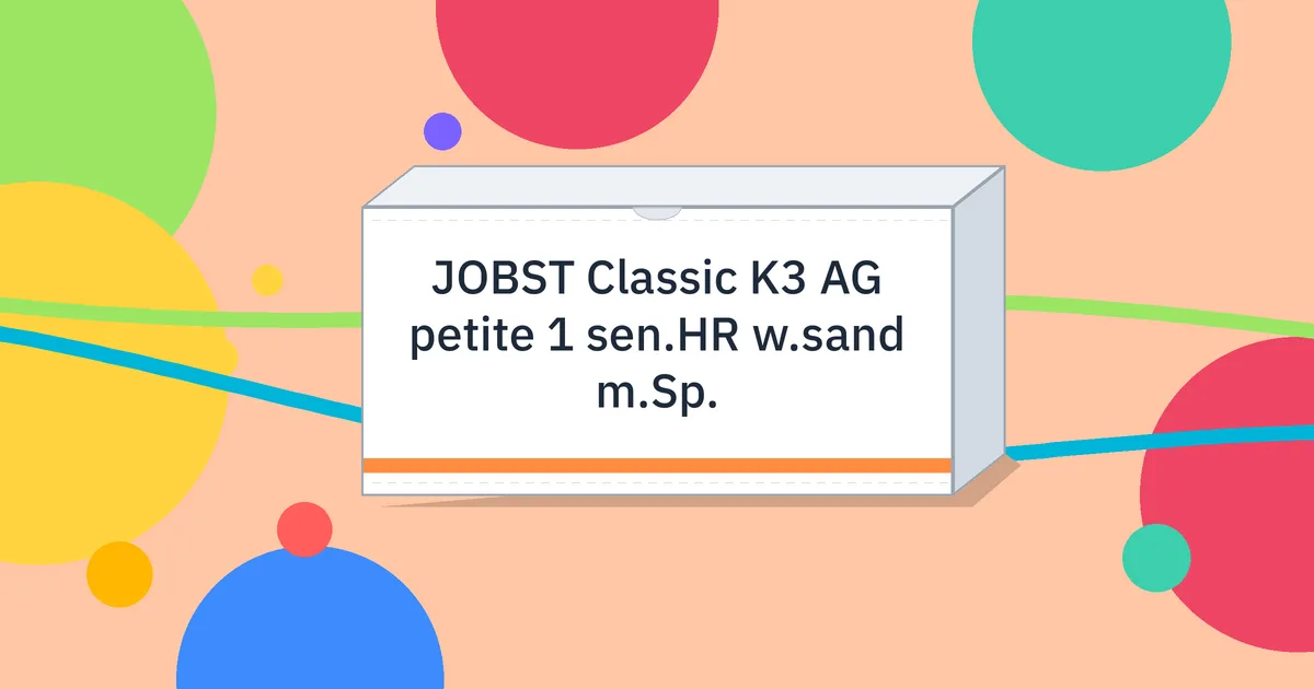 Symbolbild: Packung mit der Aufschrift JOBST Classic K3 AG petite 1 sen.HR w.sand m.Sp. (PZN 17956814) – Verfügbarkeit und Bezug in Apotheken in Frankfurt am Main