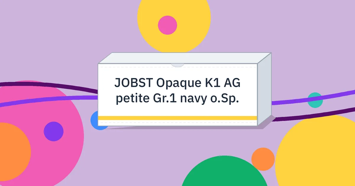 Symbolbild: Packung mit der Aufschrift JOBST Opaque K1 AG petite Gr.1 navy o.Sp. (PZN 13087882) – Verfügbarkeit und Bezug in Apotheken in Frankfurt am Main