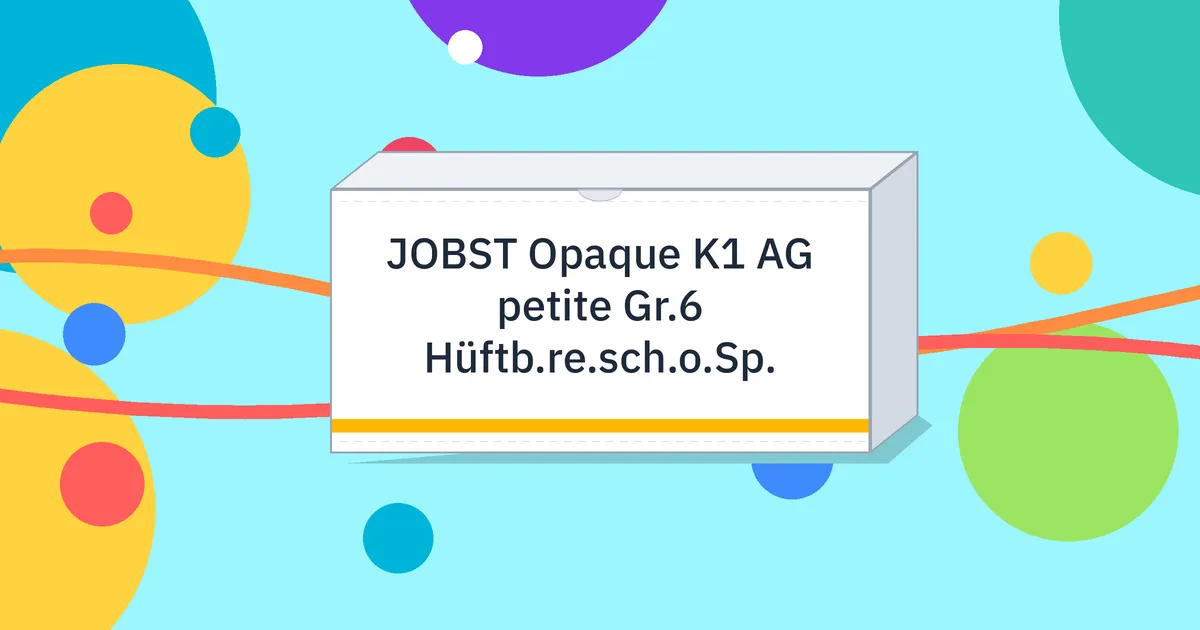 Symbolbild: Packung mit der Aufschrift JOBST Opaque K1 AG petite Gr.6 Hüftb.re.sch.o.Sp. (PZN 13099661) – Verfügbarkeit und Bezug in Apotheken in Frankfurt am Main
