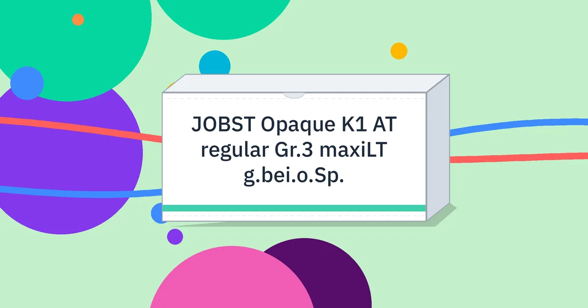 Symbolbild: Packung mit der Aufschrift JOBST Opaque K1 AT regular Gr.3 maxiLT g.bei.o.Sp. (PZN 16274627) – Verfügbarkeit und Bezug in Apotheken in Frankfurt am Main