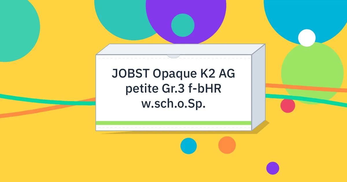 Symbolbild: Packung mit der Aufschrift JOBST Opaque K2 AG petite Gr.3 f-bHR w.sch.o.Sp. (PZN 11256518) – Verfügbarkeit und Bezug in Apotheken in Frankfurt am Main