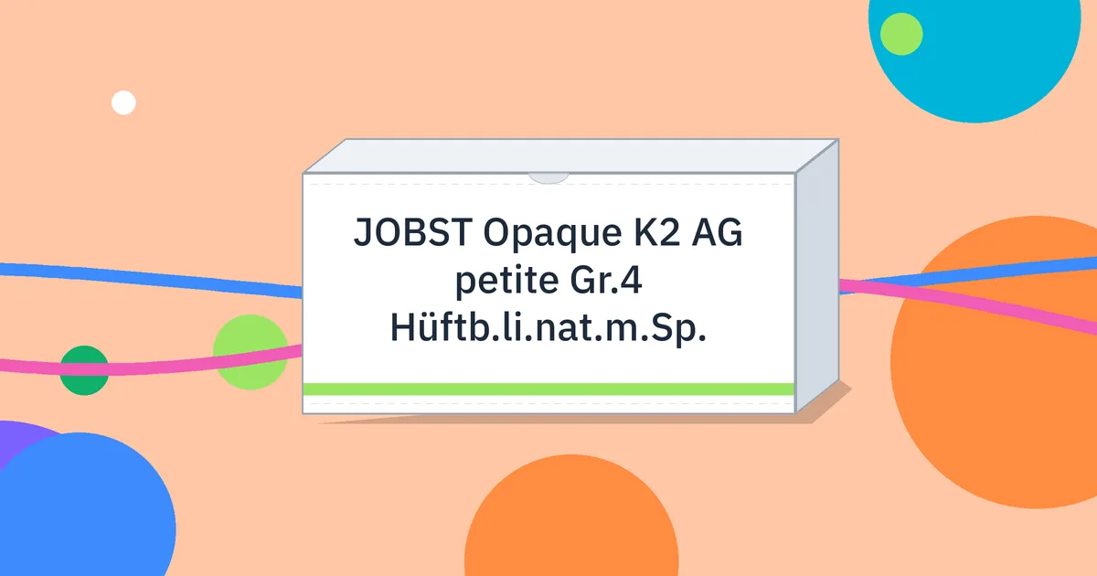 Symbolbild: Packung mit der Aufschrift JOBST Opaque K2 AG petite Gr.4 Hüftb.li.nat.m.Sp. (PZN 13113697) – Verfügbarkeit und Bezug in Apotheken in Frankfurt am Main