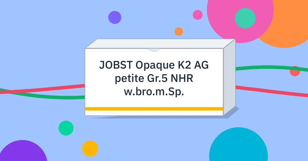 Symbolbild: Packung mit der Aufschrift JOBST Opaque K2 AG petite Gr.5 NHR w.bro.m.Sp. (PZN 13112433) – Verfügbarkeit und Bezug in Apotheken in Frankfurt am Main