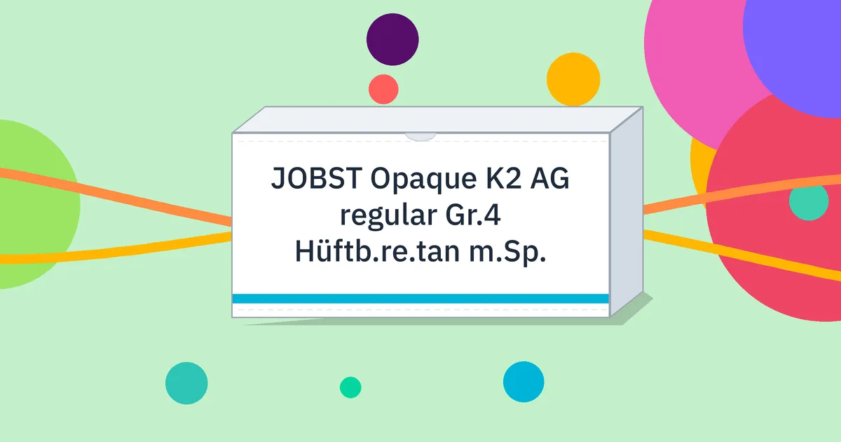 Symbolbild: Packung mit der Aufschrift JOBST Opaque K2 AG regular Gr.4 Hüftb.re.tan m.Sp. (PZN 16287127) – Verfügbarkeit und Bezug in Apotheken in Frankfurt am Main
