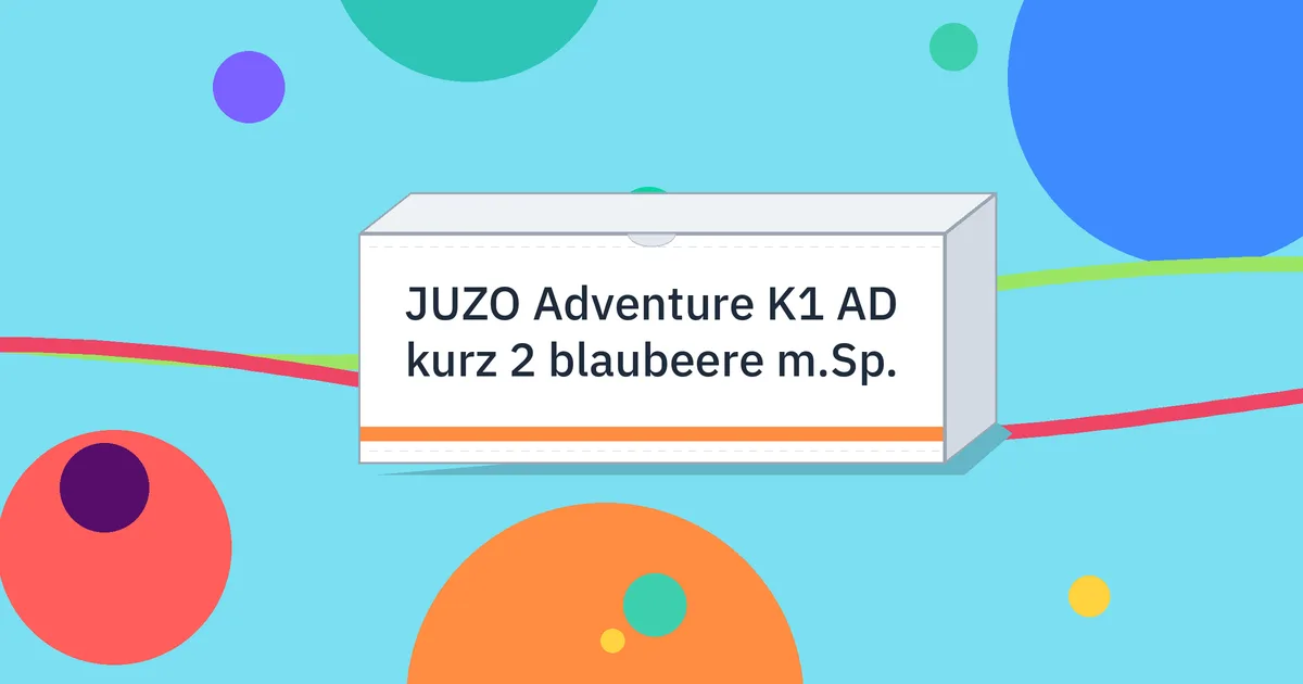 Symbolbild: Packung mit der Aufschrift JUZO Adventure K1 AD kurz 2 blaubeere m.Sp. (PZN 16344629) – Verfügbarkeit und Bezug in Apotheken in Frankfurt am Main