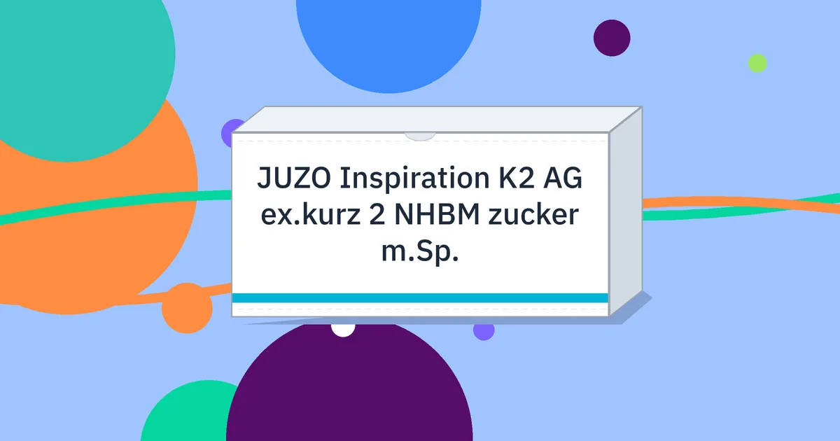 Symbolbild: Packung mit der Aufschrift JUZO Inspiration K2 AG ex.kurz 2 NHBM zucker m.Sp. (PZN 14962725) – Verfügbarkeit und Bezug in Apotheken in Frankfurt am Main
