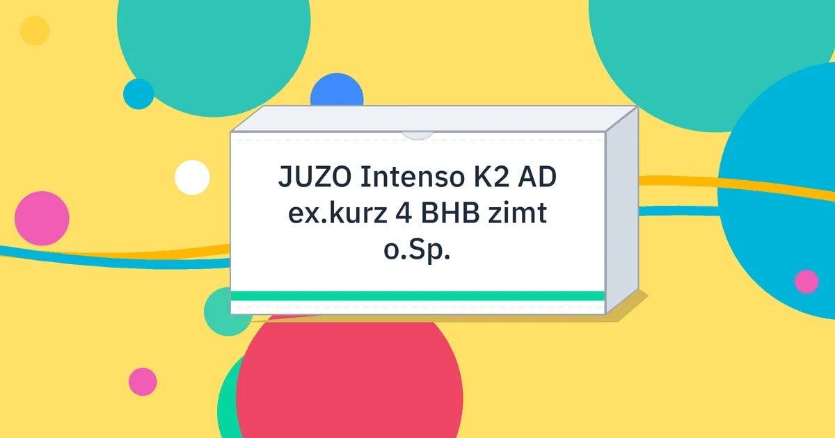 Symbolbild: Packung mit der Aufschrift JUZO Intenso K2 AD ex.kurz 4 BHB zimt o.Sp. (PZN 18625568) – Verfügbarkeit und Bezug in Apotheken in Frankfurt am Main