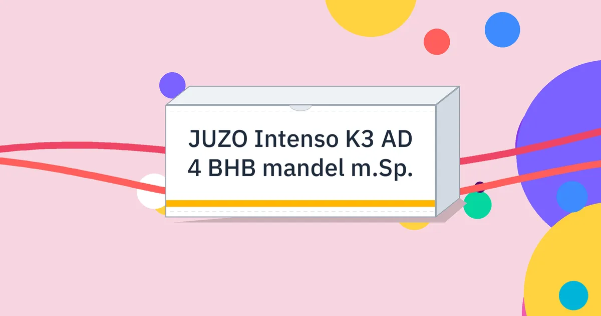 Symbolbild: Packung mit der Aufschrift JUZO Intenso K3 AD 4 BHB mandel m.Sp. (PZN 18634550) – Verfügbarkeit und Bezug in Apotheken in Frankfurt am Main