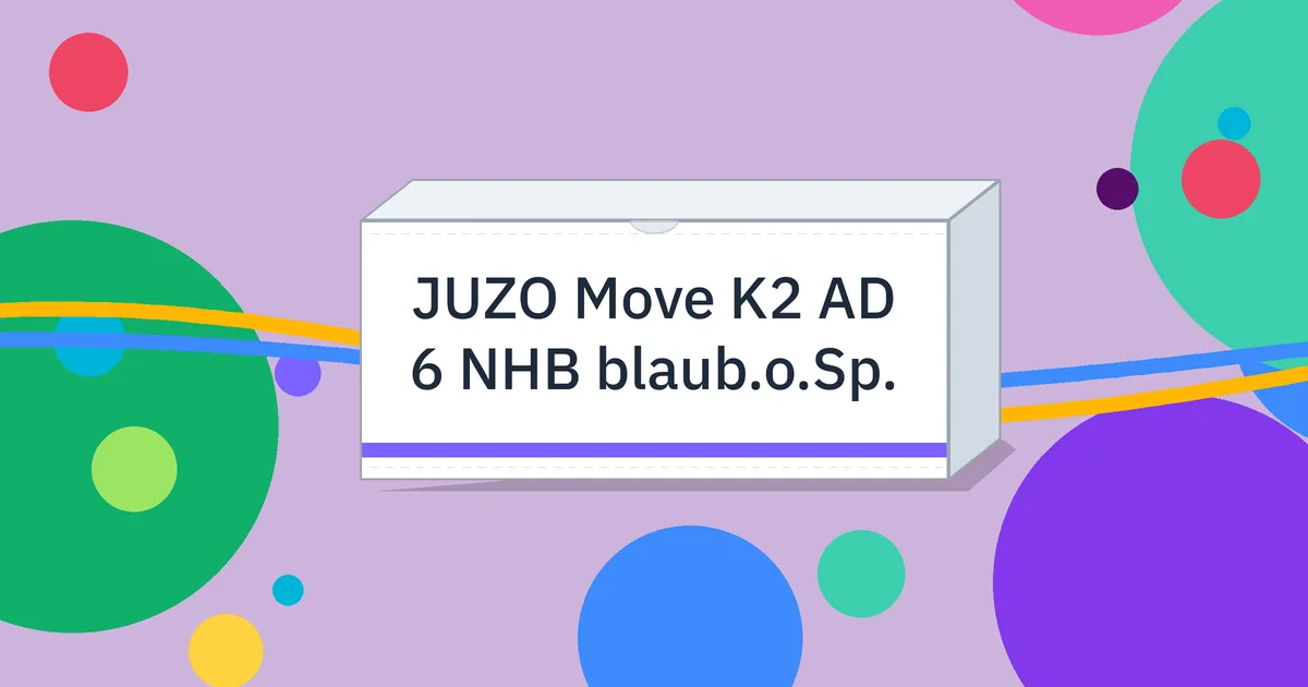 Symbolbild: Packung mit der Aufschrift JUZO Move K2 AD 6 NHB blaub.o.Sp. (PZN 18539751) – Verfügbarkeit und Bezug in Apotheken in Frankfurt am Main