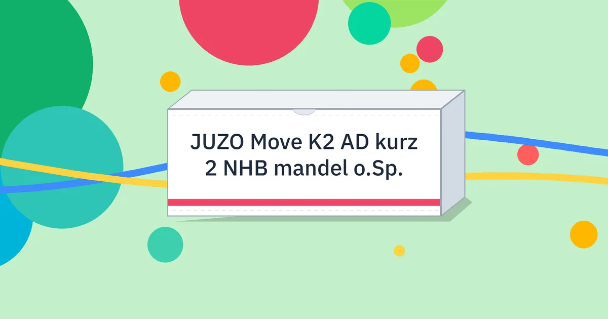 Symbolbild: Packung mit der Aufschrift JUZO Move K2 AD kurz 2 NHB mandel o.Sp. (PZN 16341387) – Verfügbarkeit und Bezug in Apotheken in Frankfurt am Main