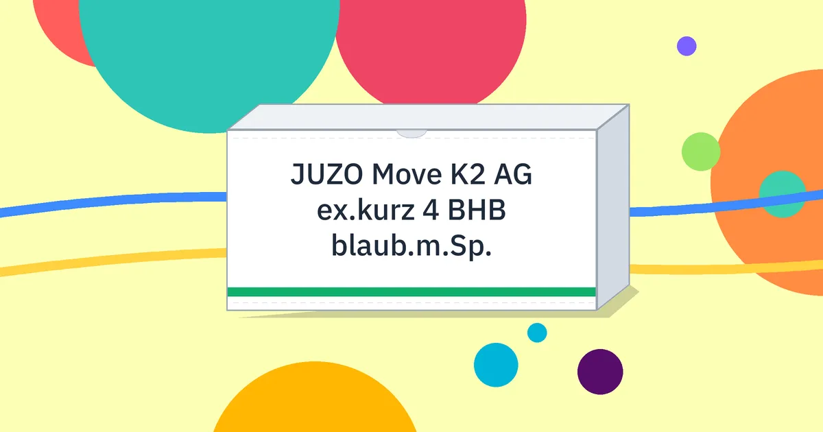 Symbolbild: Packung mit der Aufschrift JUZO Move K2 AG ex.kurz 4 BHB blaub.m.Sp. (PZN 18563643) – Verfügbarkeit und Bezug in Apotheken in Frankfurt am Main