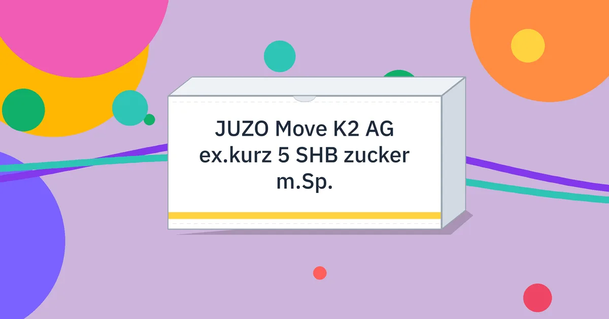 Symbolbild: Packung mit der Aufschrift JUZO Move K2 AG ex.kurz 5 SHB zucker m.Sp. (PZN 18531821) – Verfügbarkeit und Bezug in Apotheken in Frankfurt am Main
