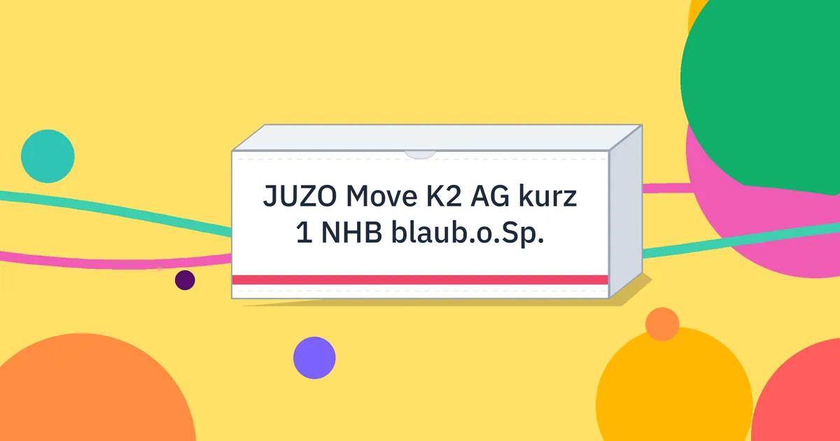 Symbolbild: Packung mit der Aufschrift JUZO Move K2 AG kurz 1 NHB blaub.o.Sp. (PZN 18561207) – Verfügbarkeit und Bezug in Apotheken in Frankfurt am Main
