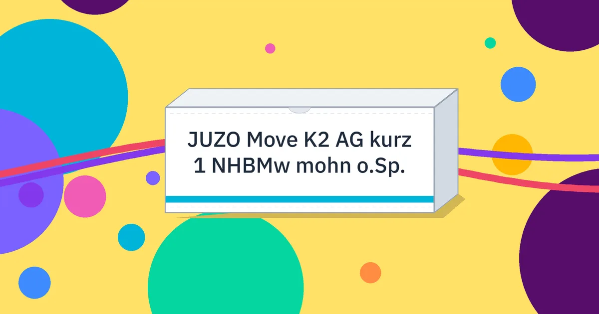 Symbolbild: Packung mit der Aufschrift JUZO Move K2 AG kurz 1 NHBMw mohn o.Sp. (PZN 18561070) – Verfügbarkeit und Bezug in Apotheken in Frankfurt am Main