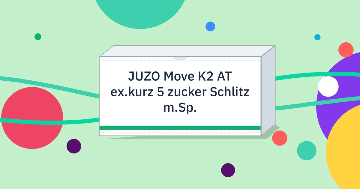 Symbolbild: Packung mit der Aufschrift JUZO Move K2 AT ex.kurz 5 zucker Schlitz m.Sp. (PZN 20671564) – Verfügbarkeit und Bezug in Apotheken in Frankfurt am Main