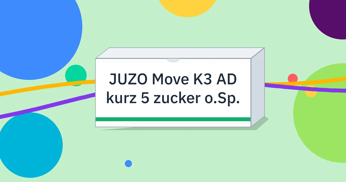 Symbolbild: Packung mit der Aufschrift JUZO Move K3 AD kurz 5 zucker o.Sp. (PZN 18568528) – Verfügbarkeit und Bezug in Apotheken in Frankfurt am Main